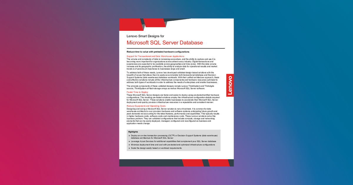 Solution Brief for Microsoft SQL Server Database > Lenovo Press