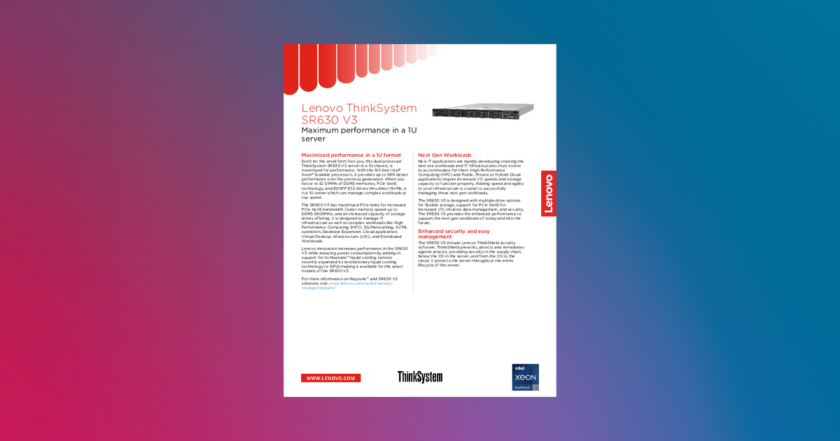 Lenovo Thinksystem Sr630 V3 Datasheet Lenovo Press