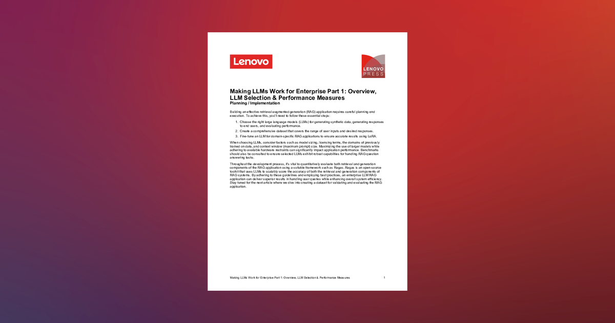 Making LLMs Work for Enterprise Part 1: Overview, LLM Selection ...